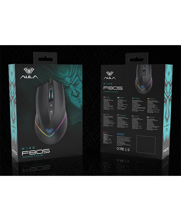 AULA ενσύρματο gaming ποντίκι AULA F805, 6400DPI, 7 πλήκτρα, RGB, μαύρο ...
